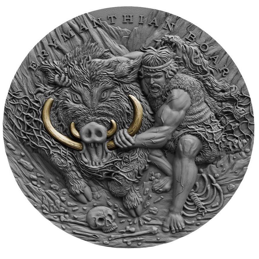 2020 Niue Twelve Labours of Hercules Erymanthian Boar Silver Coin