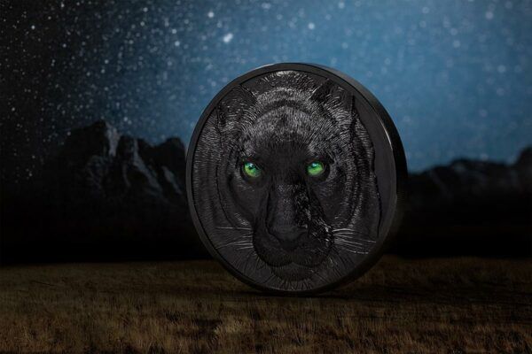 2021 Palau 1 Kilo Hunters by Night Black Panther Obsidian Silver Coin