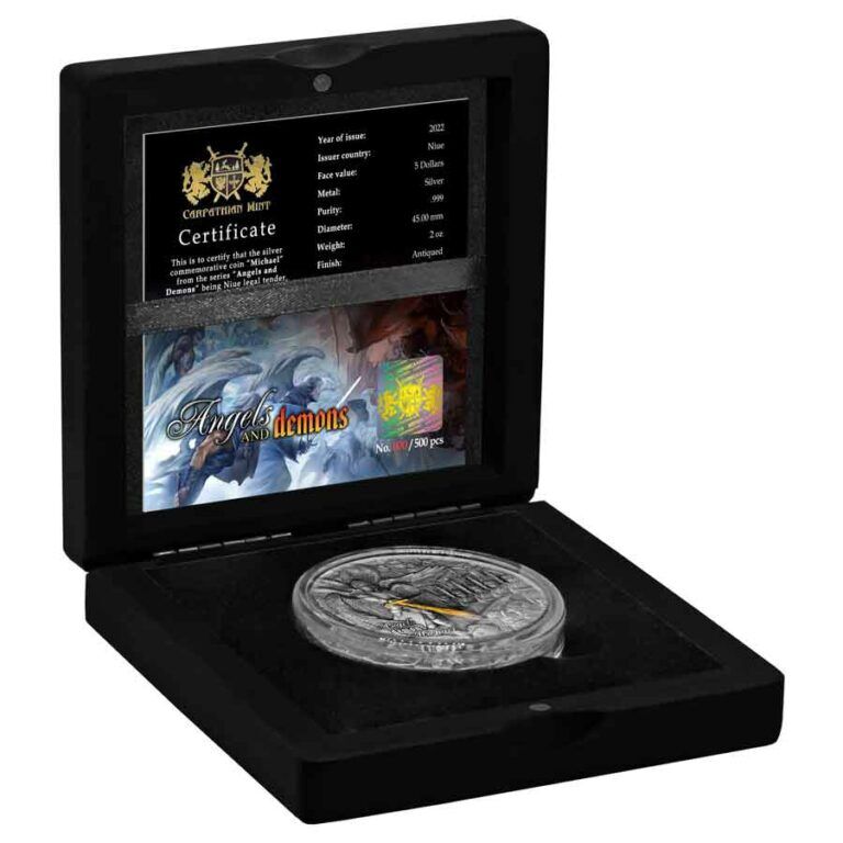 2022 Niue 2 oz Angels & Demons Michael High Relief Silver Coin