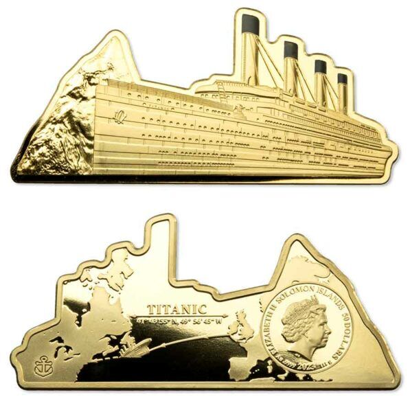 2023 Solomon Islands 111 Gram RMS Titanic Shaped Gold Coin