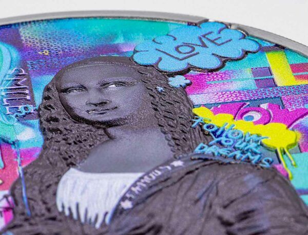 2023 Cook Islands 3 oz Mona Lisa Graffiti Art Silver Proof Coin